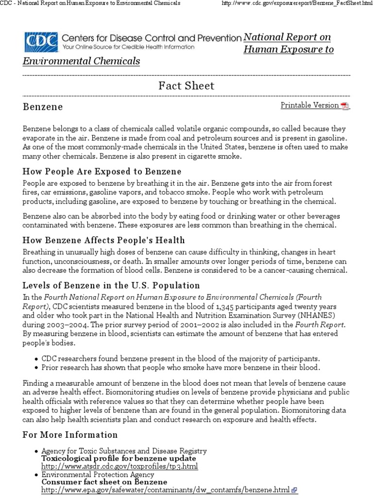 CDC - National Report On Human Exposure | PDF | Benzene | Environmental ...
