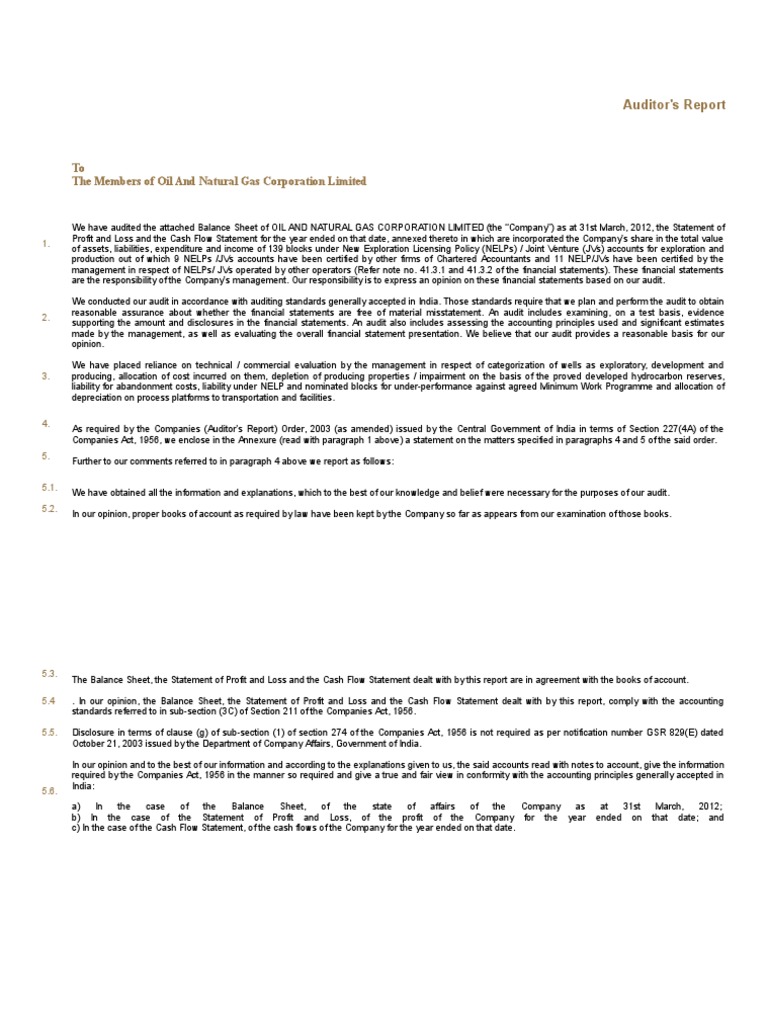 ONGC Audit Report March 2012 | PDF | Audit | Price Of Oil