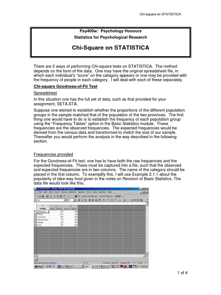 Chi-Square Analysis in STATISTICA | PDF | Chi Squared Distribution ...