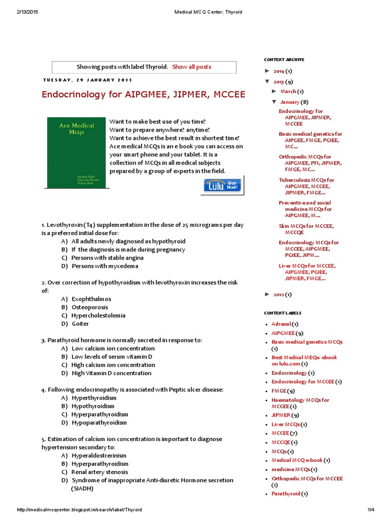 Endocrinology Multiple Choice Questions on the Thyroid Gland including ...