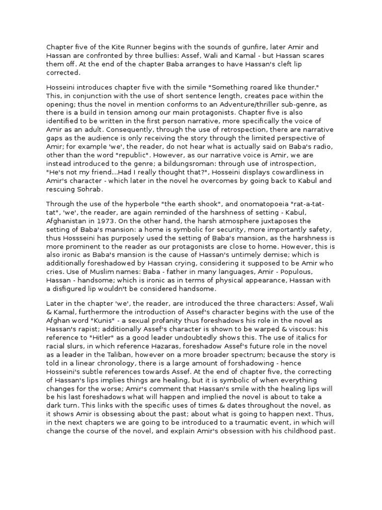 Chapter 5 Analysis of The Kite Runner | PDF | Poetry