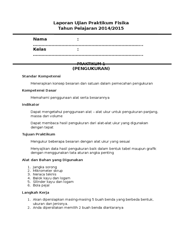 Ujian Praktek Fisika Sma - Materi Soal