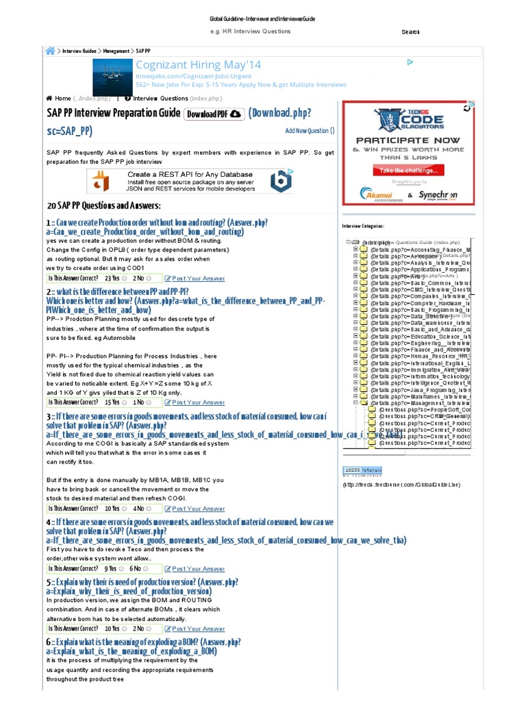 20 SAP PP Interview Questions and Answers | PDF | Information ...