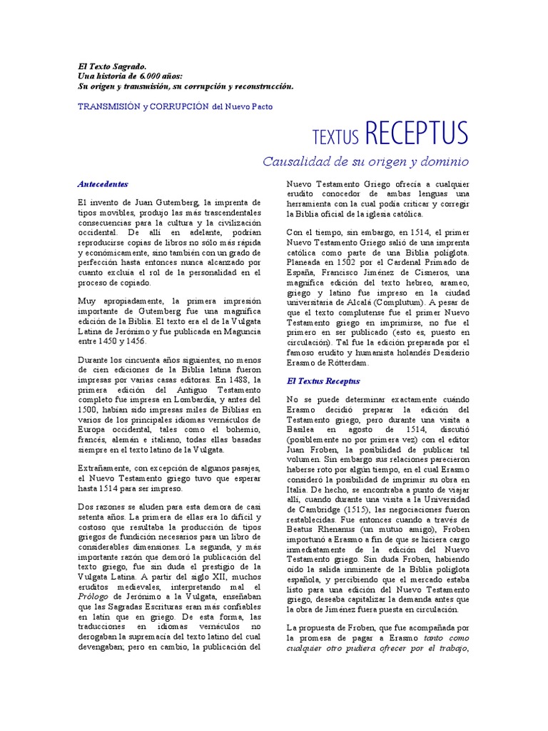 Historia del Textus Receptus | PDF | Nuevo Testamento | Martin Luther