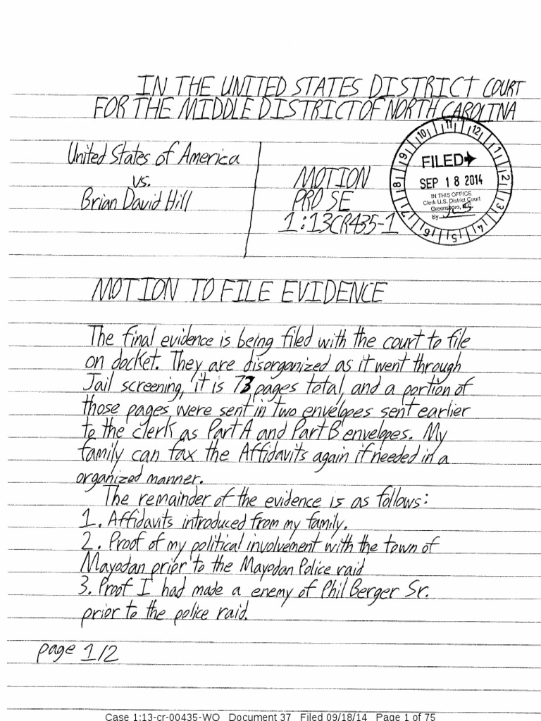 Doc 37 - Motion To File Evidence(75 Pages of evidence submitted to the ...