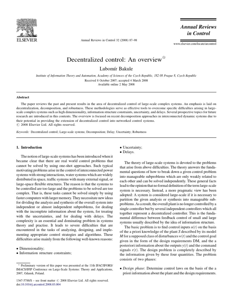 Overview of Decentralized Control Systems | PDF | Control Theory ...