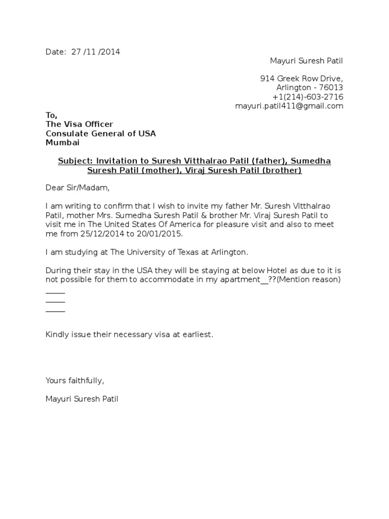 Invitation Letter for USA Visa | PDF | Wellness