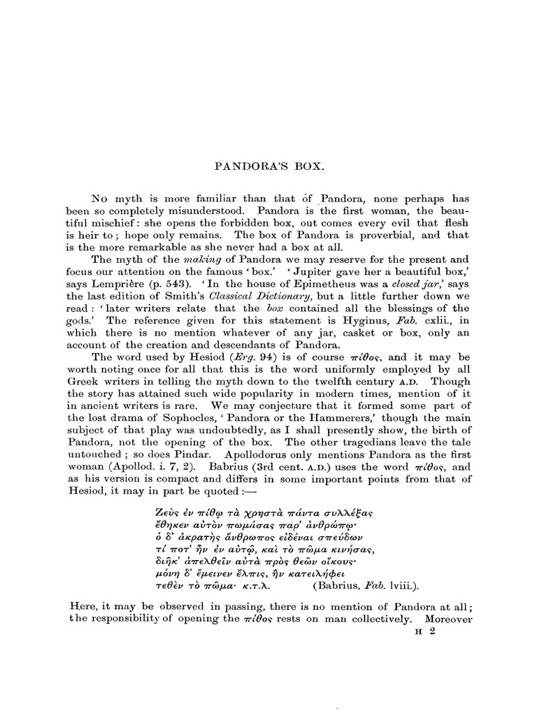 Pandora's Box | PDF | Ancient Greek Religion | Mythology