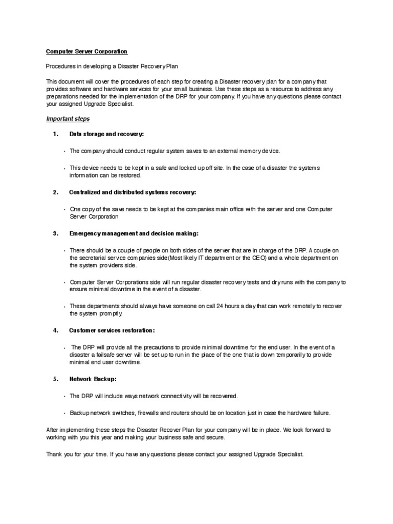 Disaster Recovery Plan Procedures Guide | PDF