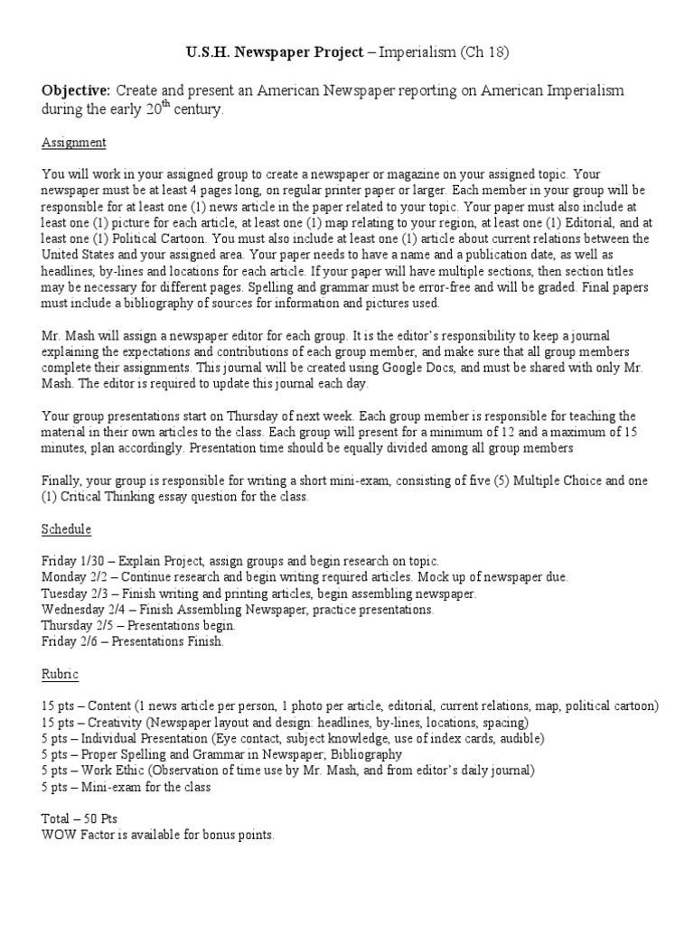 Imperialism Project | PDF | Newspapers | Editing