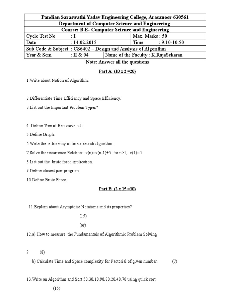 Design and Analysis of Algorithm | PDF | Computers