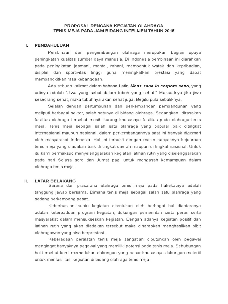 Contoh Proposal Rencana Kegiatan Olahraga | PDF