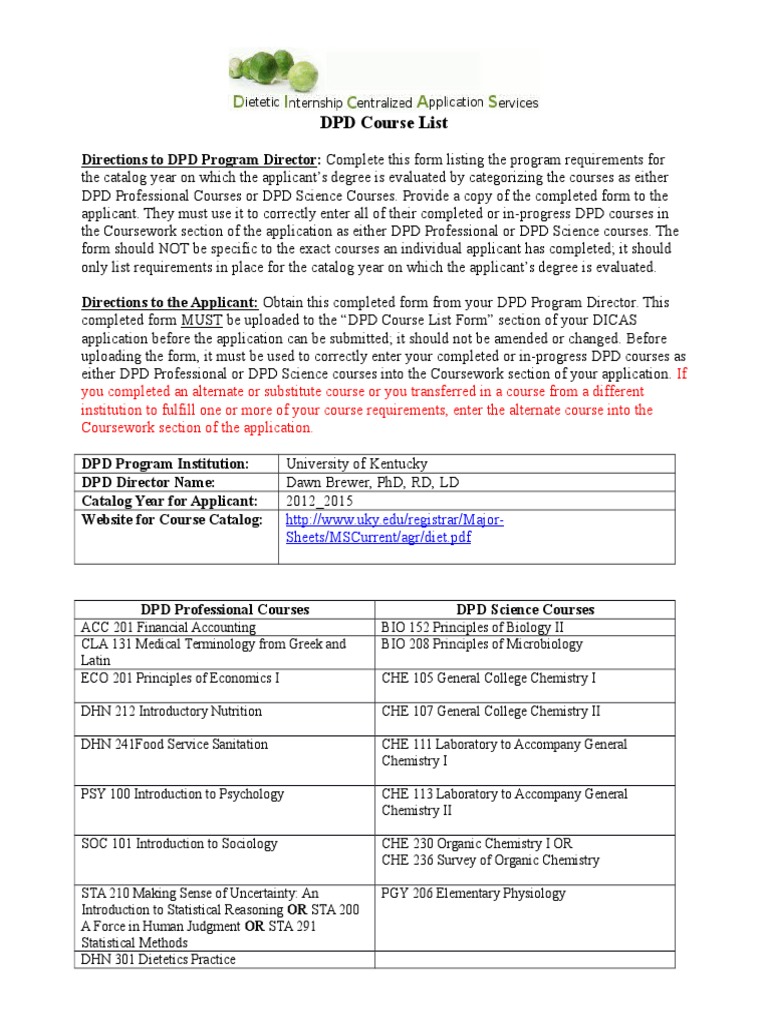 Uk DPD Course List | PDF | Dietitian | Nutrition