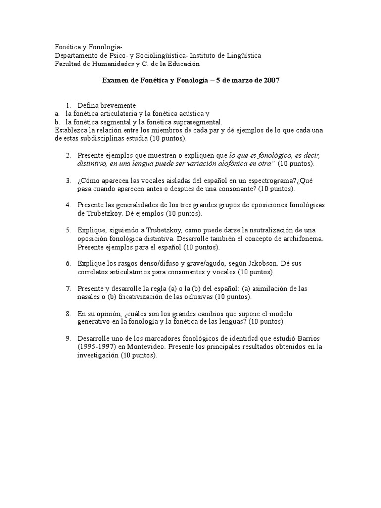 Ejercicio de Fonética y Fonología | PDF