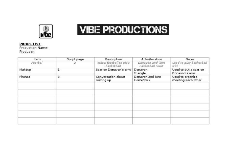 Props List for Film Production | PDF | Language Arts & Discipline | Art