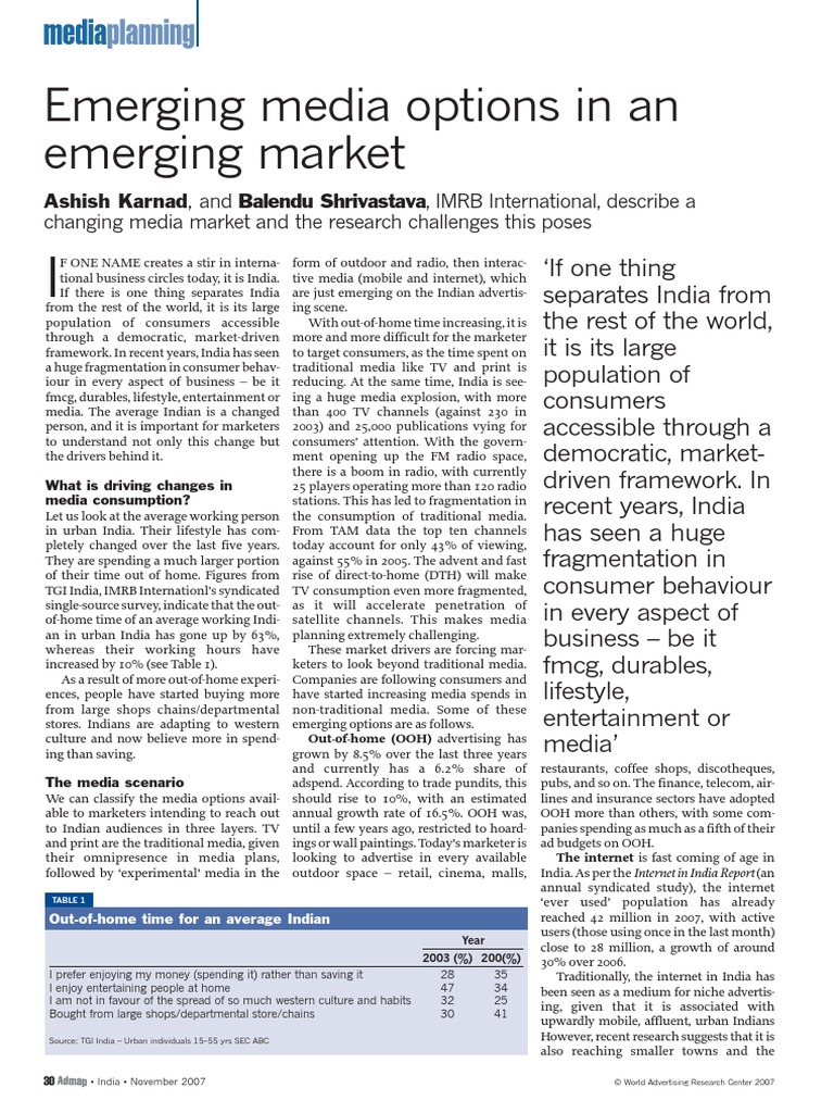 Emerging Media Options in An Emerging Market | PDF | Mass Media | Media ...