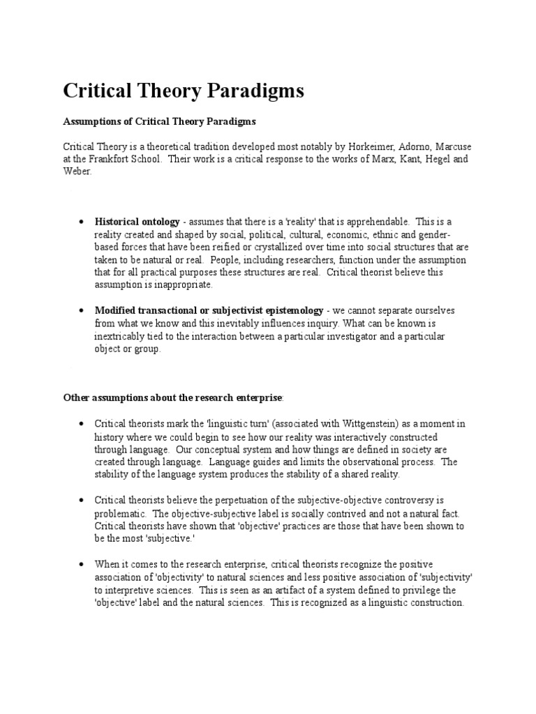 Critical Theory Paradigms | PDF | Frankfurt School | Critical Theory