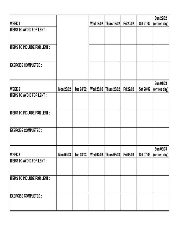 Lent Challenge Table 2015 | PDF | Travel | Foreign Language Studies