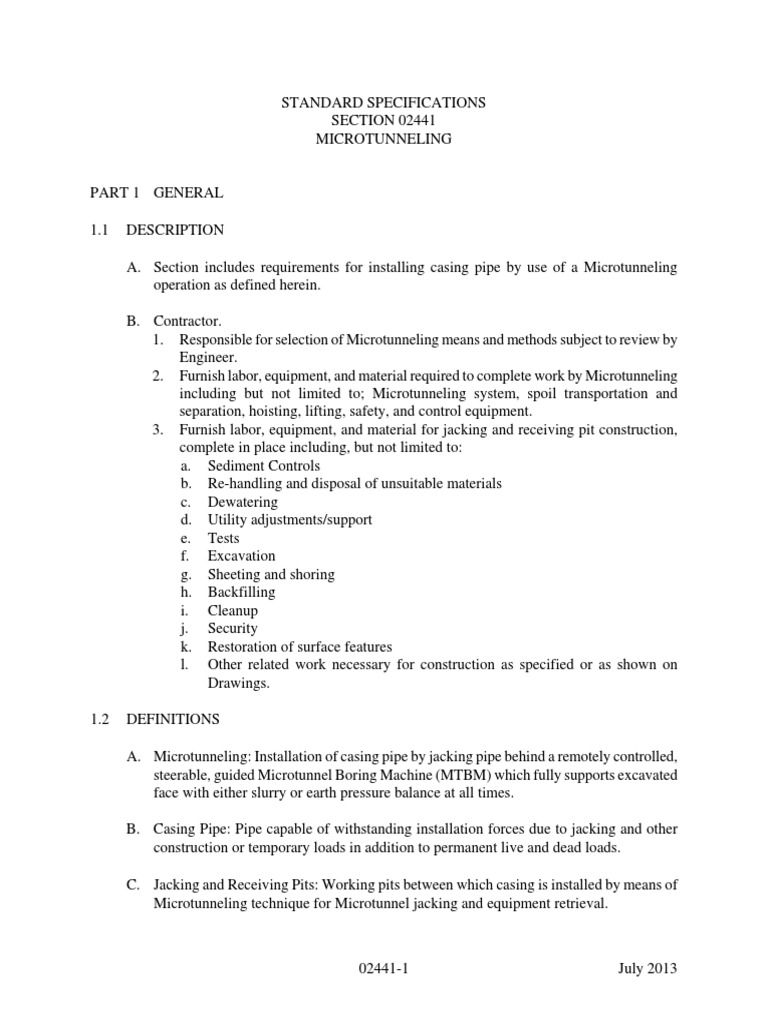 Microtunneling Installation Specifications | PDF