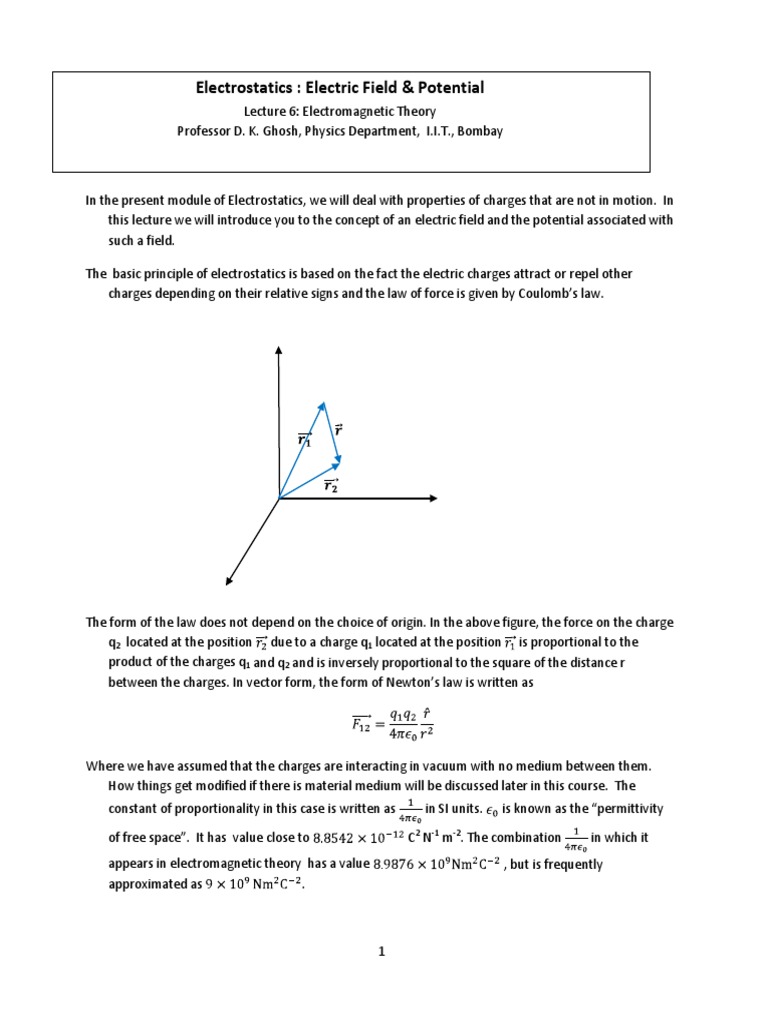 Electrostatics: Electric Field & Potential | PDF | Force | Electric Charge