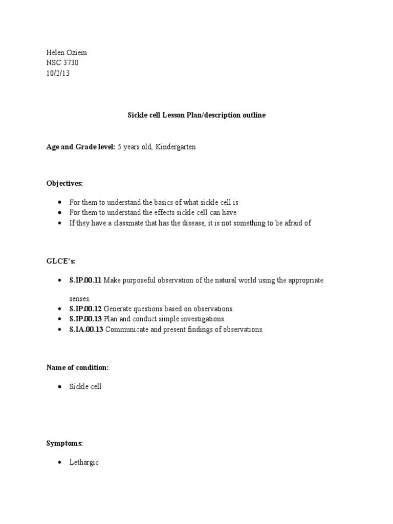 Science Lesson Plan | PDF | Sickle Cell Disease | Clinical Medicine