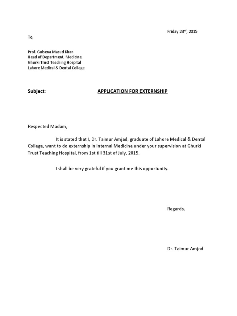 Externship Application in Internal Medicine | PDF