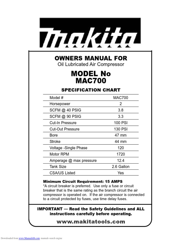 Makita MAC700 Compressor Manual | PDF | Gas Compressor | Valve