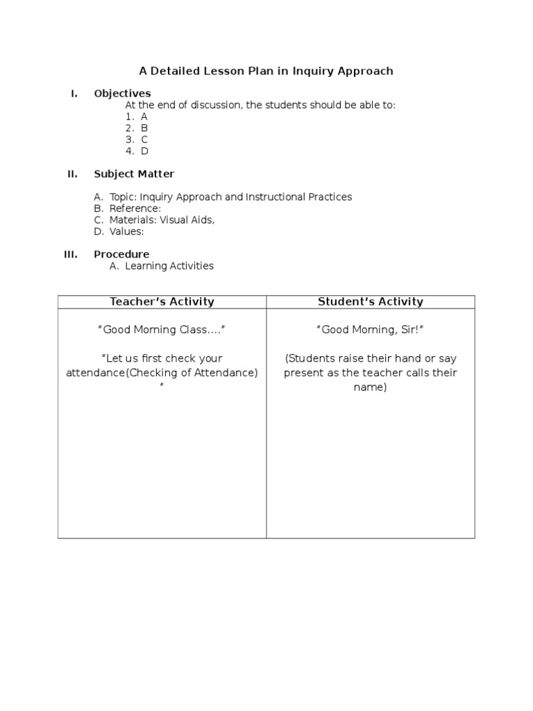 A Detailed Lesson Plan in Inquiry Approach | PDF | Career & Growth