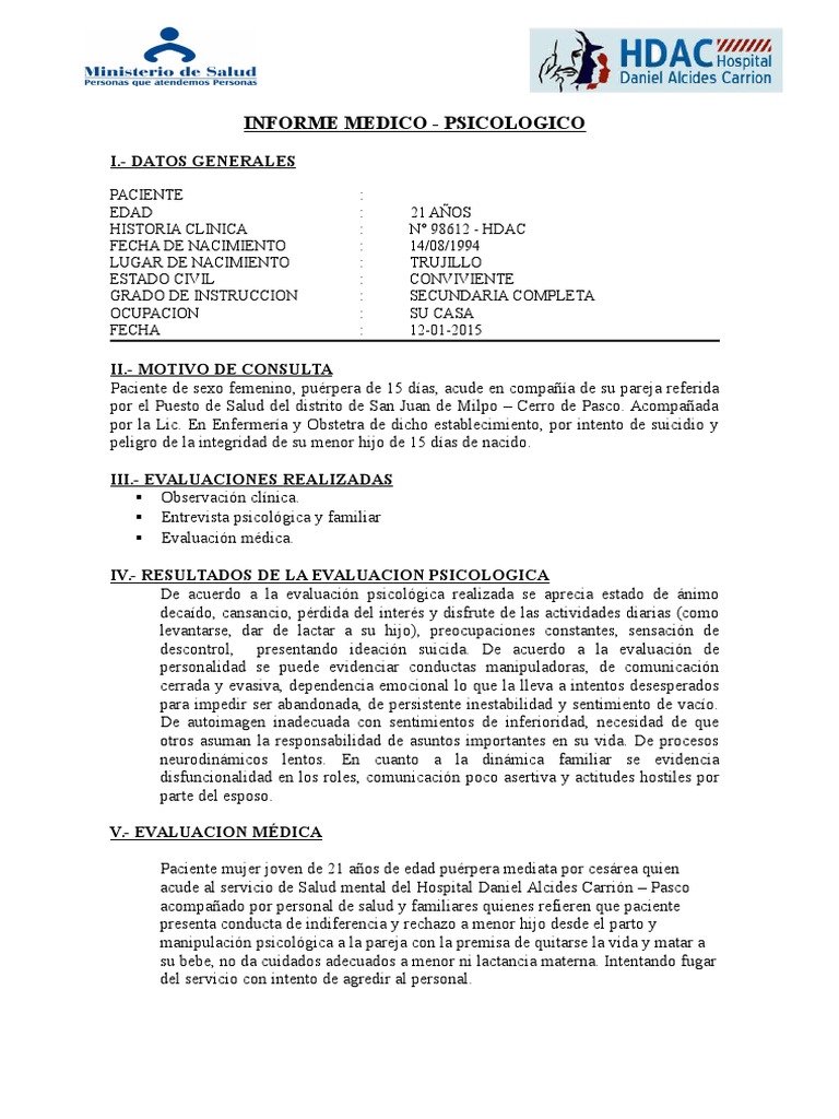 Modelo de Informe Medico Psicologico