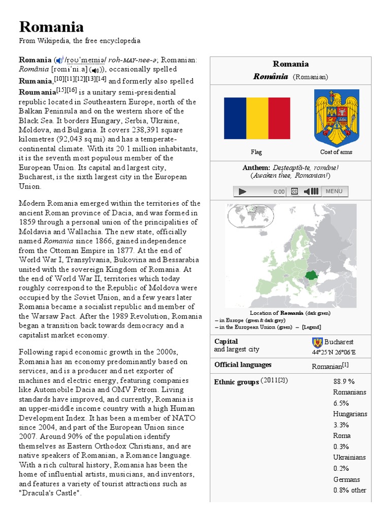 Overview of Romania's History and Geography | PDF | Romania | Moldova