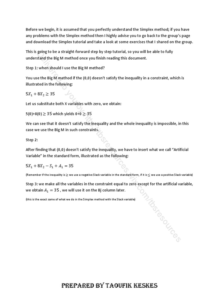 Big M Method PDF | Download Free PDF | Mathematical Optimization ...