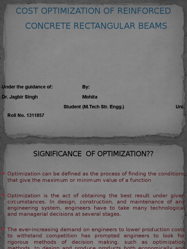 Cost Optimization of Reinforced Concrete Rectangular Beams | PDF ...