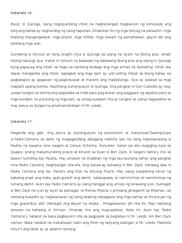 Kabanata 16-20 El Filibusterismo | PDF