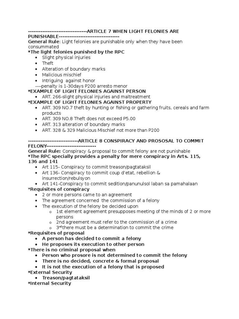 Article 7 When Light Felonies Are Punishable | Capital Punishment ...