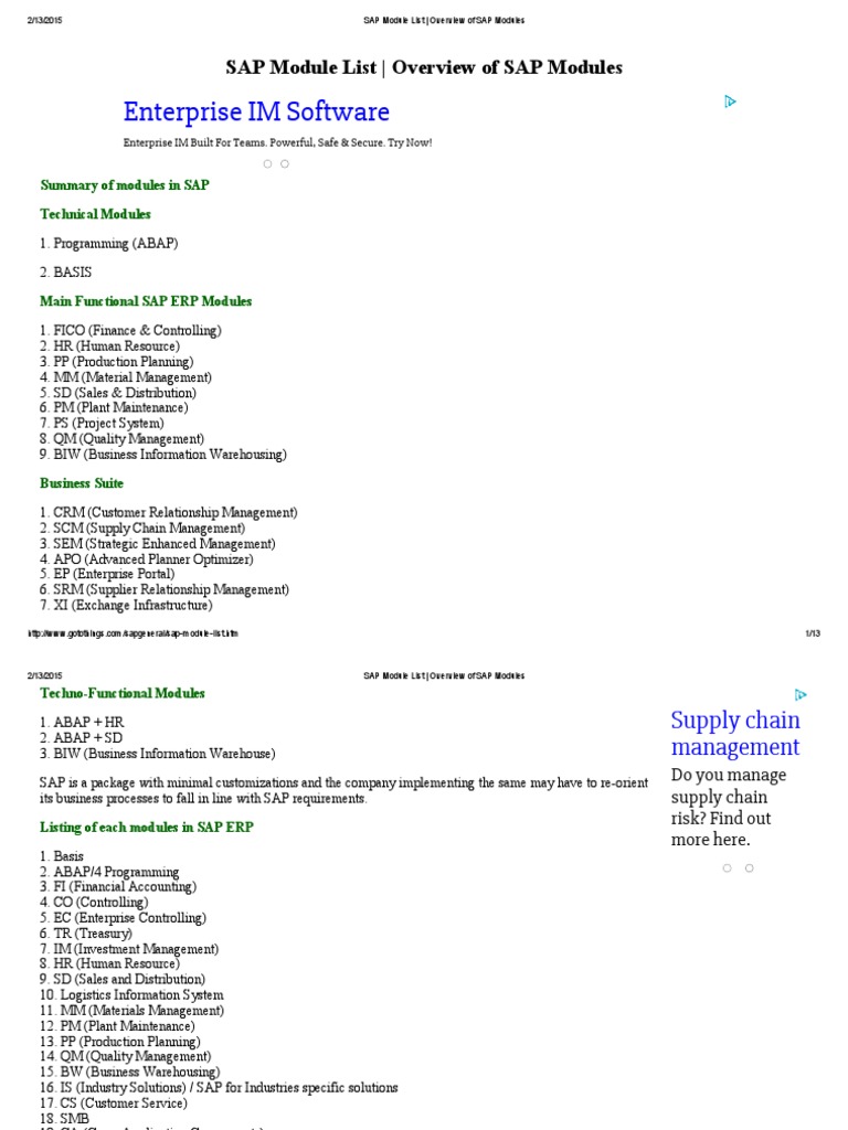 SAP Module List - Overview of SAP Modules | PDF | Sap Se | Business