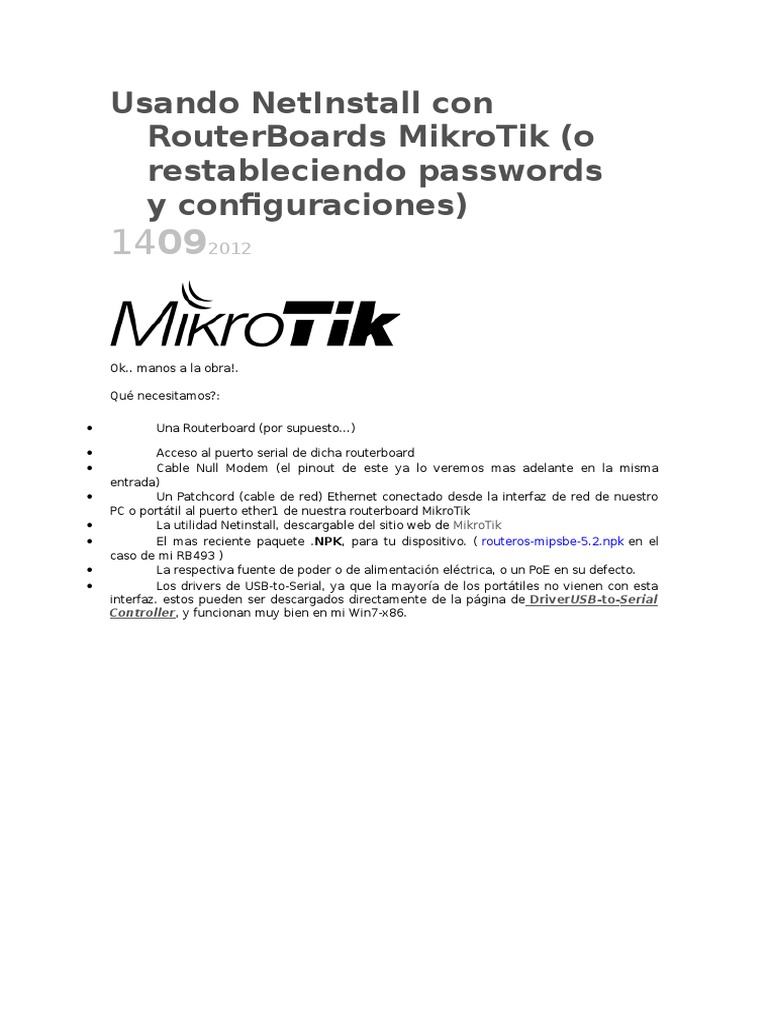 Guía de NetInstall para MikroTik | PDF | Arranque | Red de computadoras
