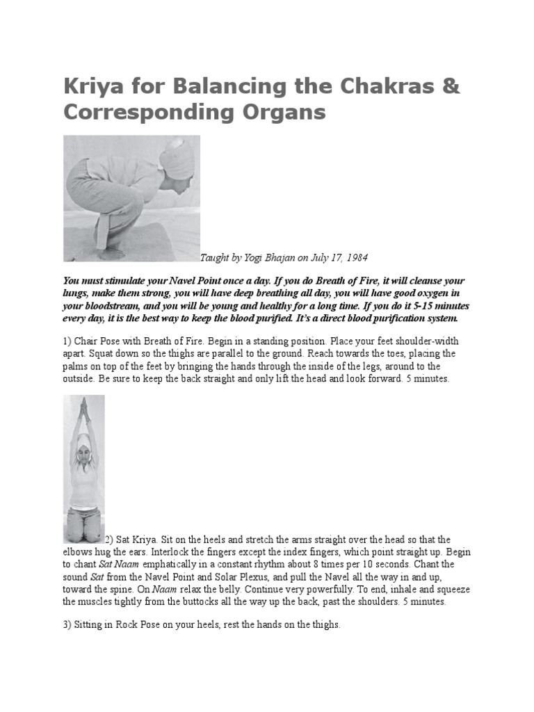 Kriya For Balancing The Chakras | PDF | Breathing | Kundalini Yoga