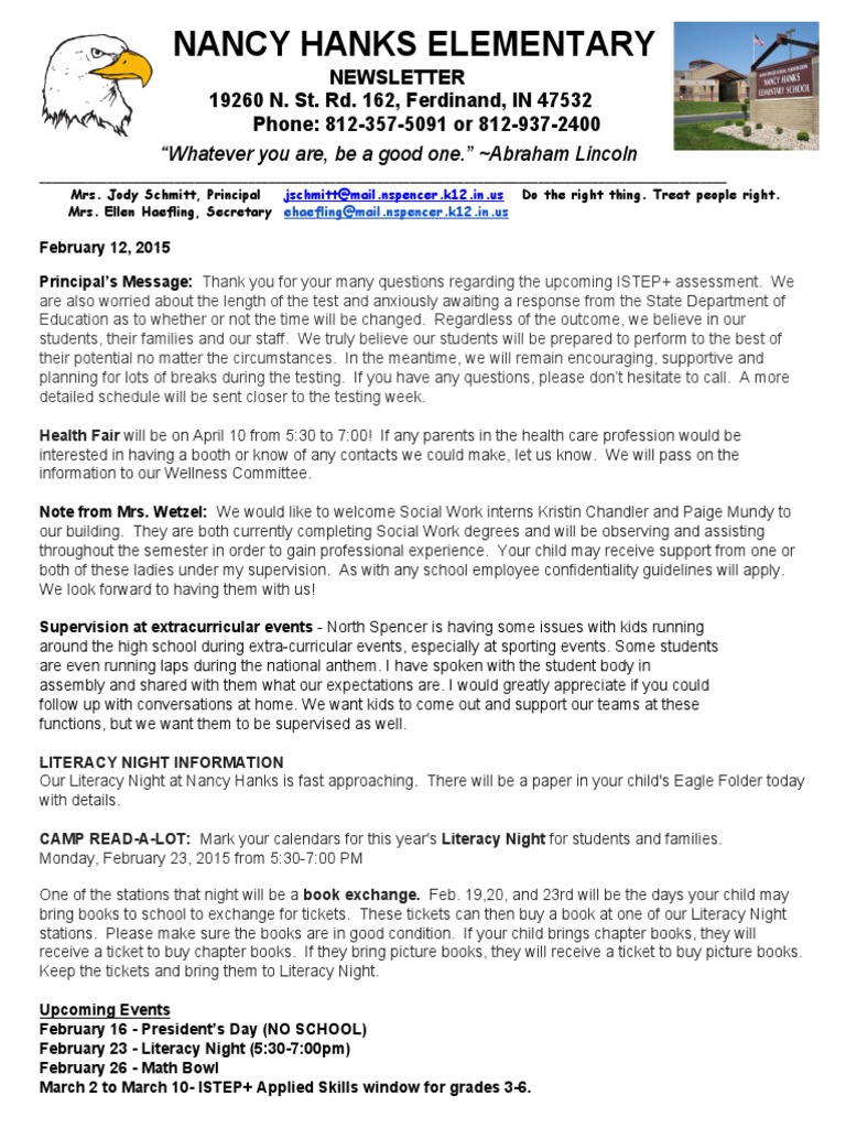 Nancy Hanks Elementary: "Whatever You Are, Be A Good One." Abraham ...