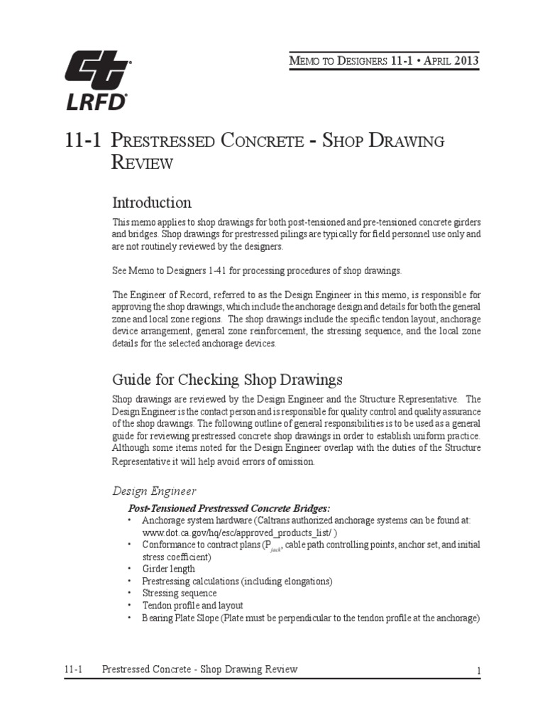 Prestressed Concrete Shop Drawing Review Guide | PDF | Prestressed ...