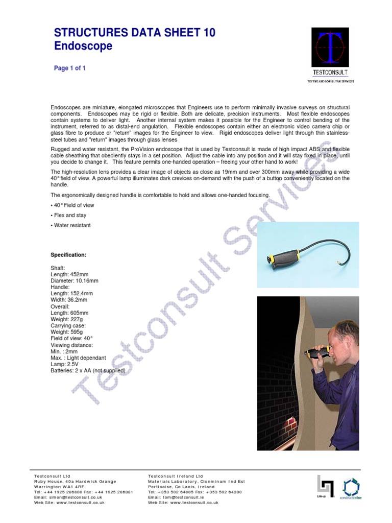Structures Data Sheet 10 Endoscope: Page 1 of 1 | PDF