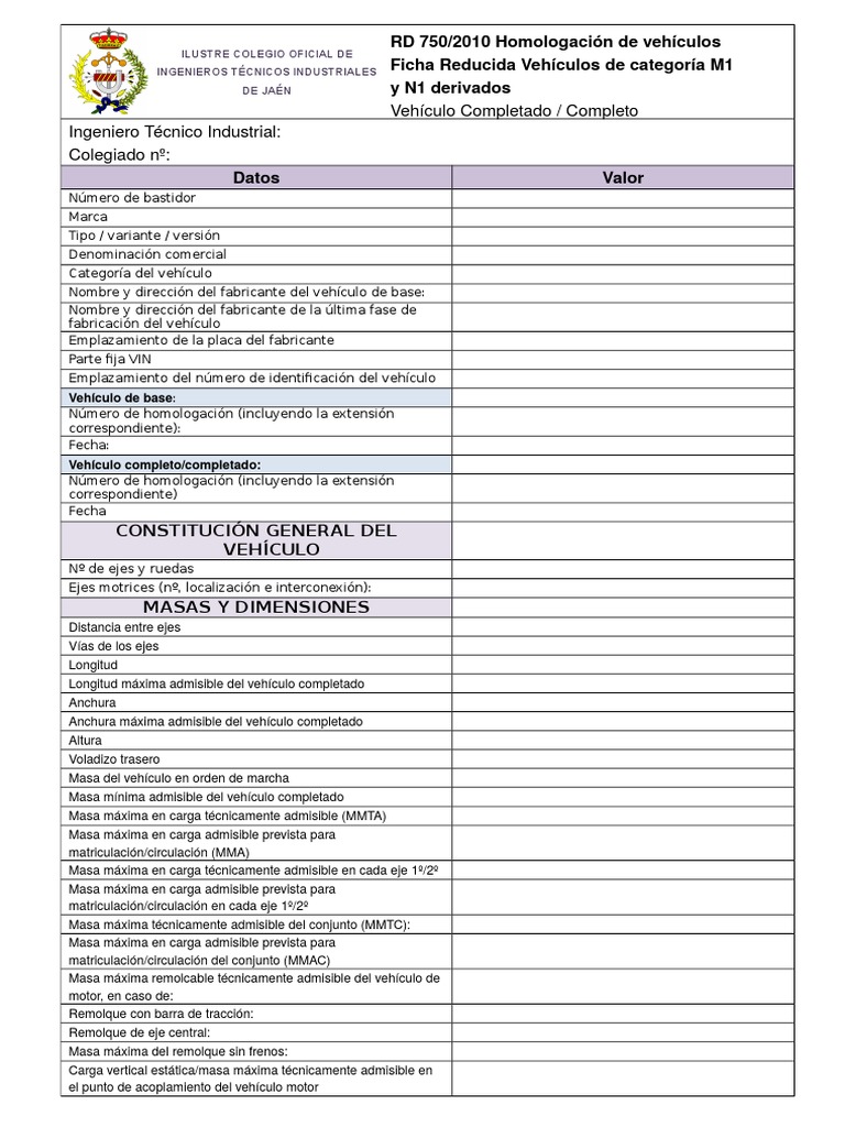 Ficha Reducida Vehiculo Ejemplo Rd 750 2010 m1 n1 (5) | Eje | Diseños ...
