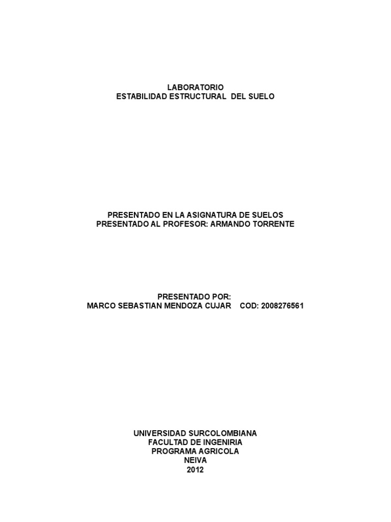 Estabilidad Estructural del Suelo | PDF | Suelo | Coloide