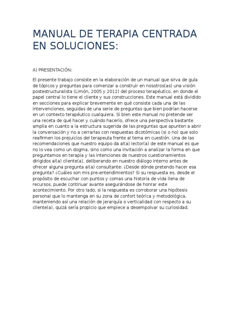 Manual Terapia Centrada en Soluciones | PDF | Sicología | Science