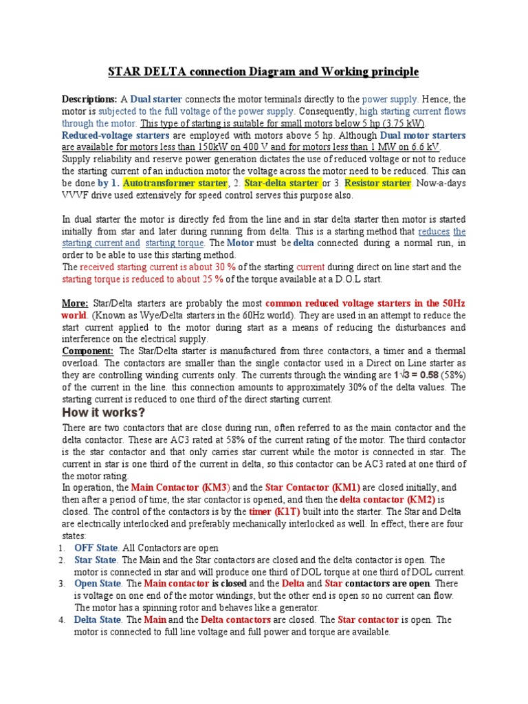 STAR DELTA Connection Diagram and Working Principle | PDF | Mechanical ...