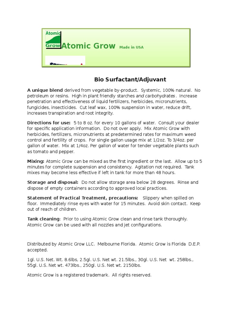 Atomic Grow Bio Surfactant Guide | PDF