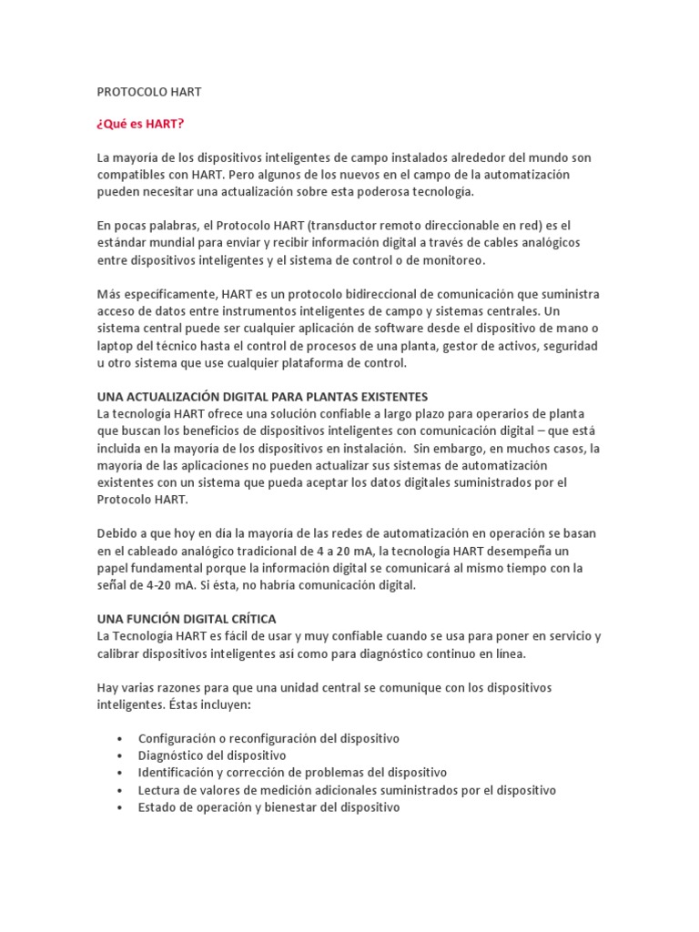 Protocolo Hart | PDF | Modelo osi | Protocolos de comunicaciones