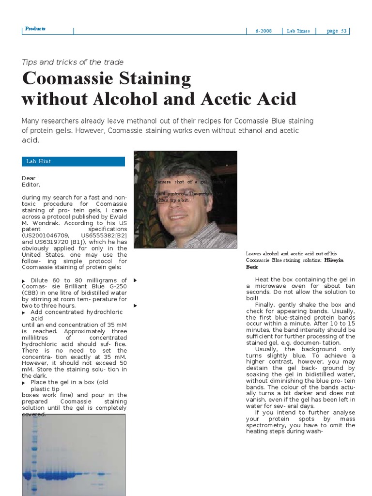 Alcohol-Free Coomassie Staining Guide | PDF | Staining | Chemical Compounds