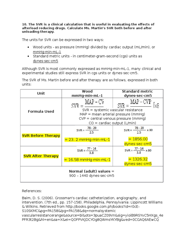 SVR Values Before and After Therapy | PDF