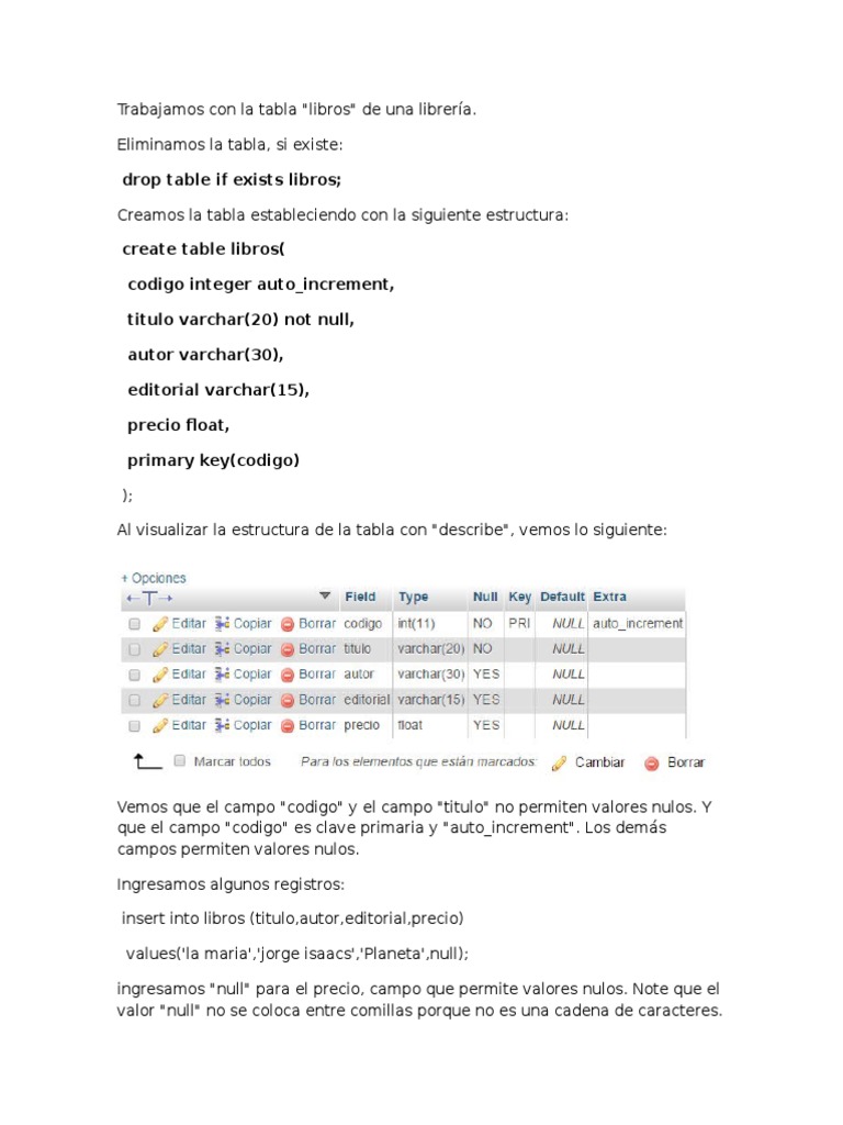 Ejemplo Null y Not Null | PDF