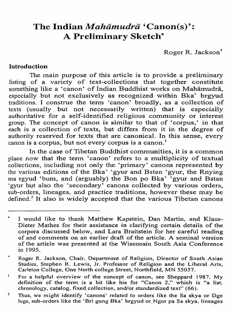 Roger R Jackson The Indian Mahamudra Canons A Preliminary Sketch | PDF ...